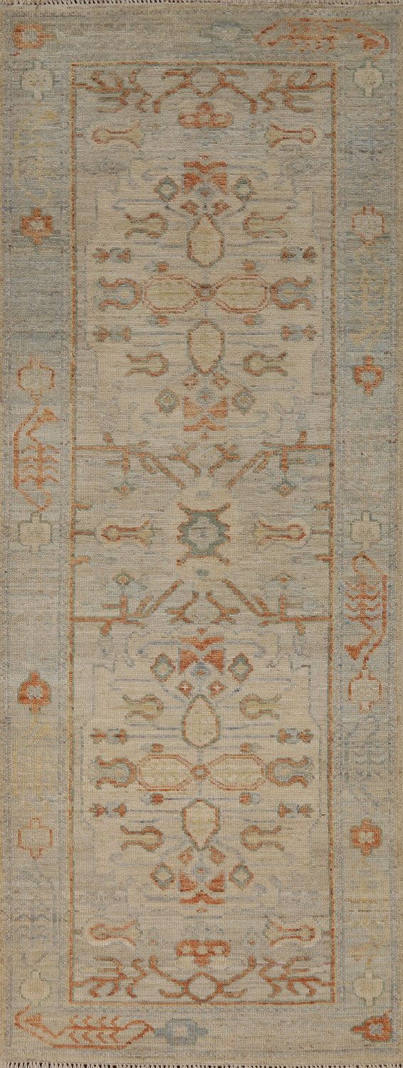 Vegetable Dye Wool Oushak Turkish Runner Rug 3x8