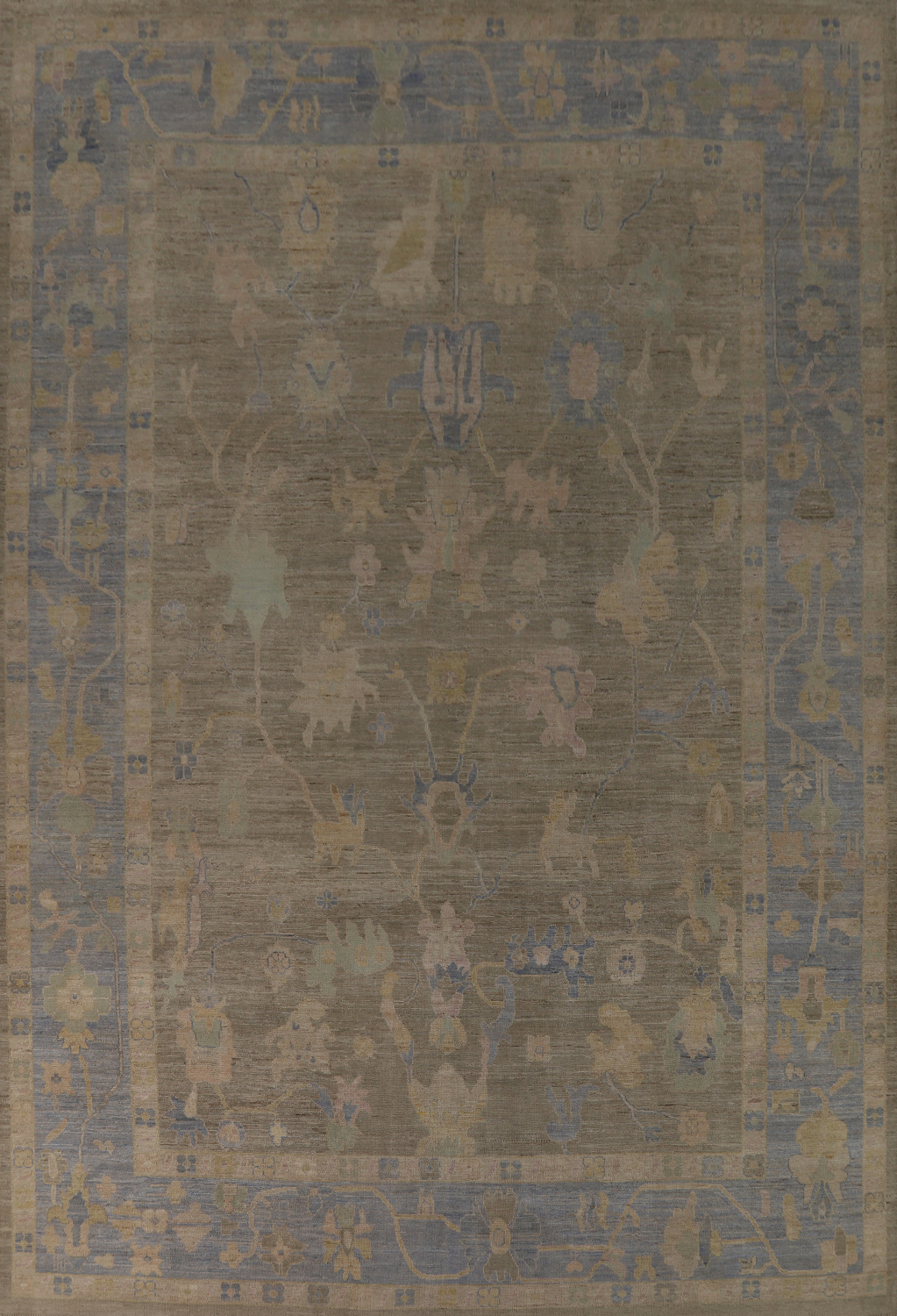 Vegetable Dye Floral Oushak Turkish Large Rug 10x14