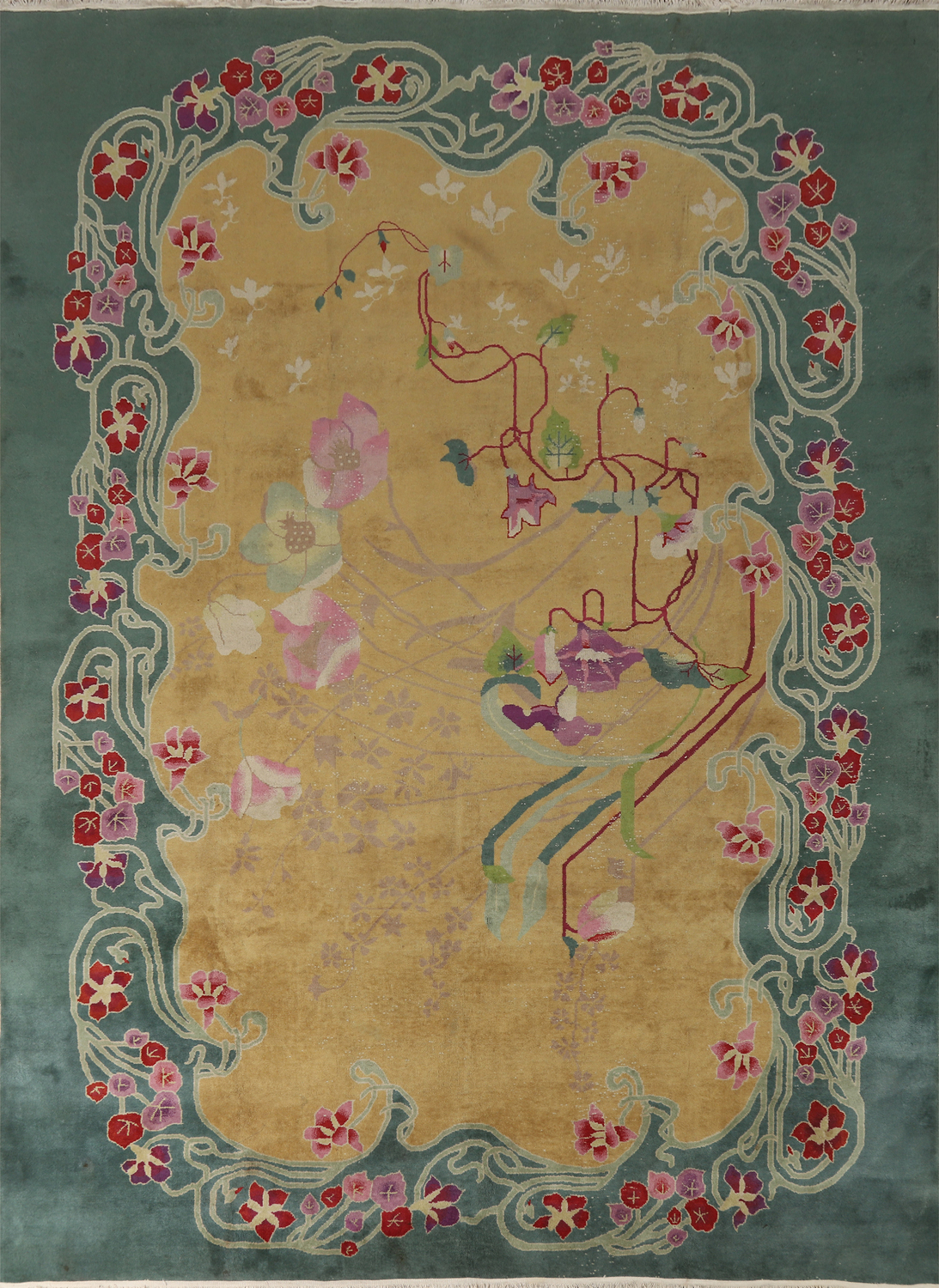 Antique Vegetable Dye Art Deco Chinese Area Rug 9x12