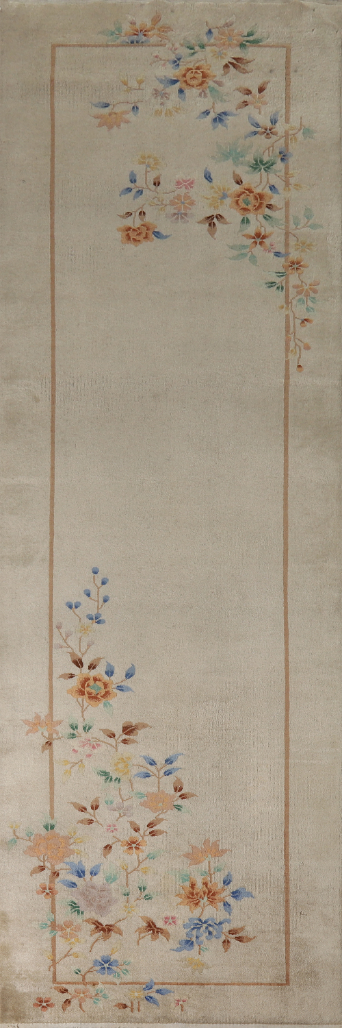 Vegetable Dye Art Deco Chinese Runner Rug 3x12