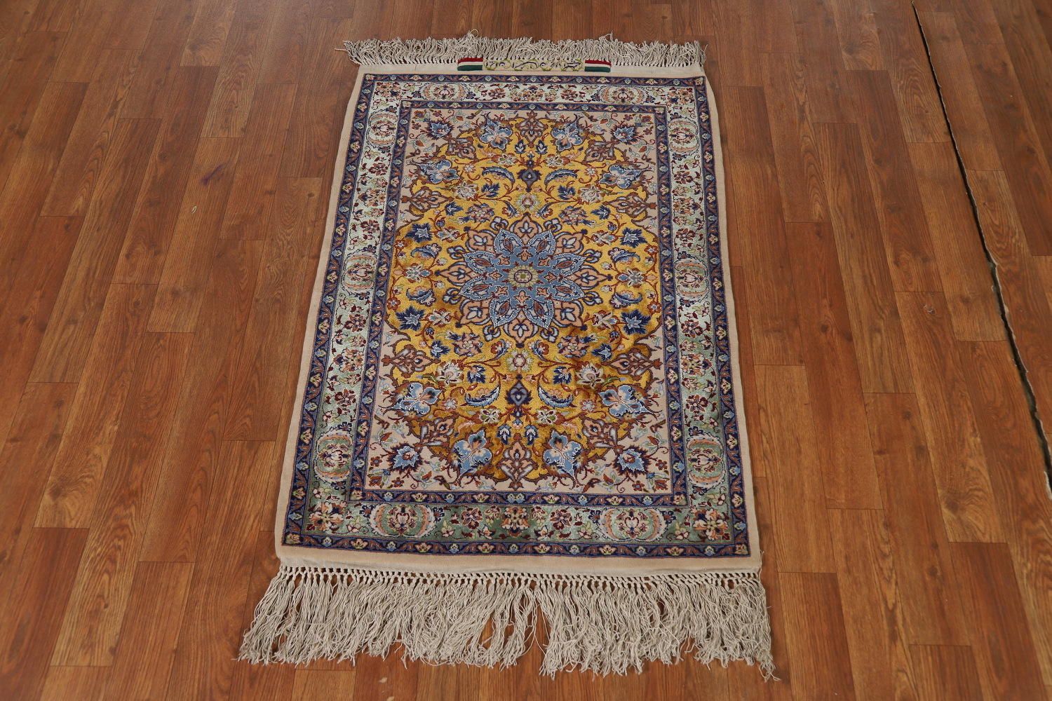 Antique Silk & Wool Signed Isfahan Vegetable Dye Persian Rug 2x3