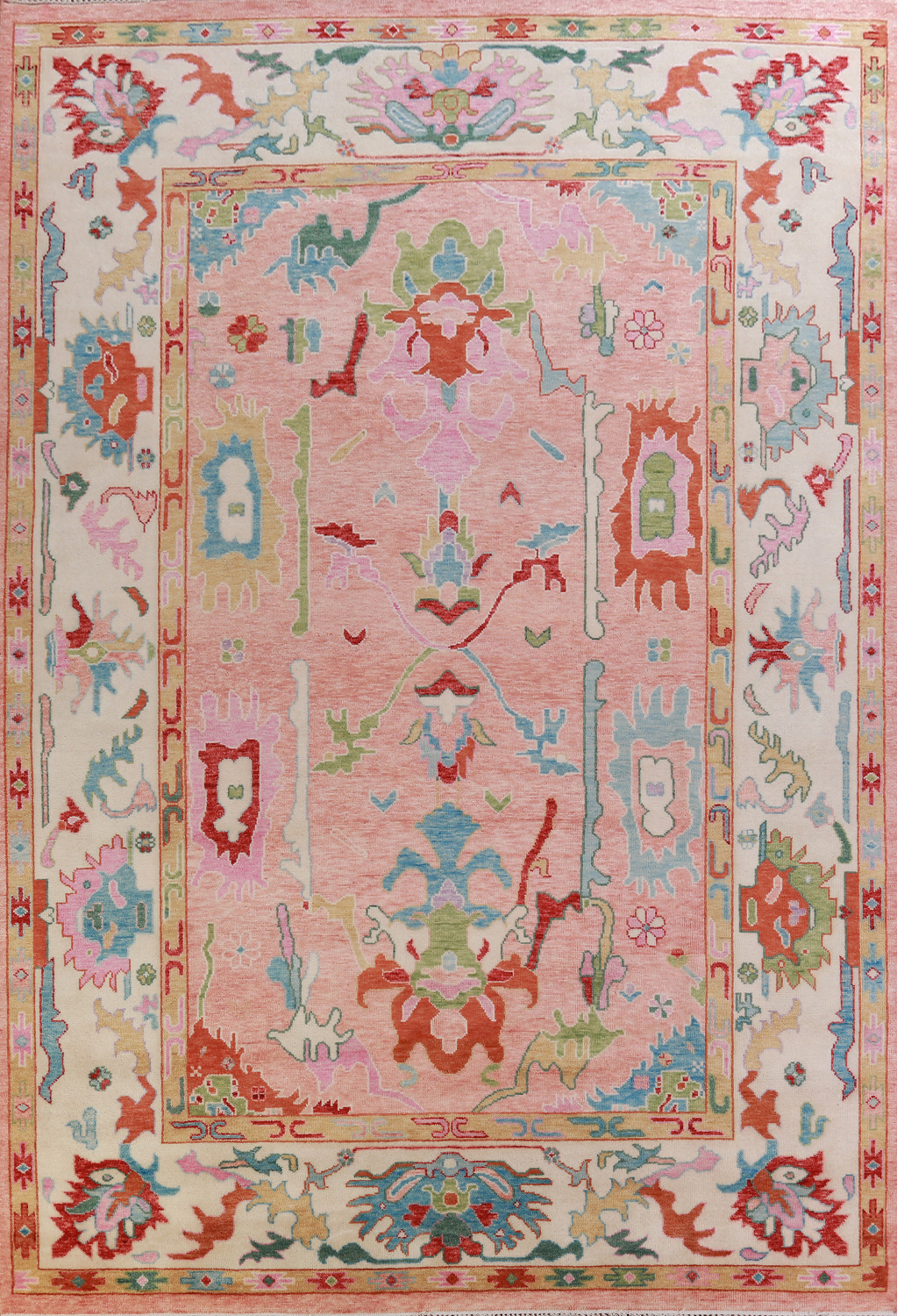 Pink Floral Oushak Indian Large Rug 10x14