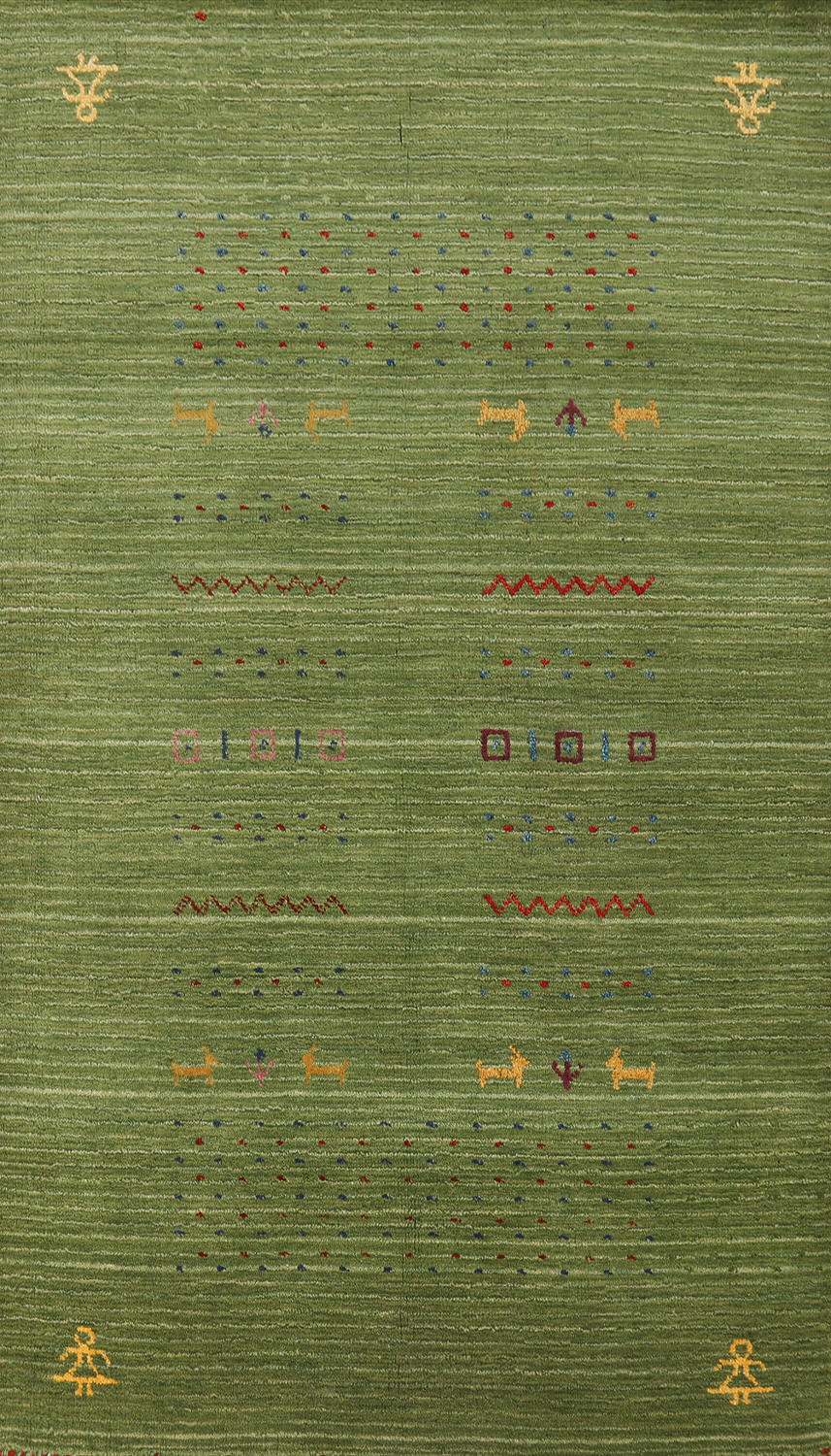 Green Accent Wool Gabbeh Indian Rug 3x6