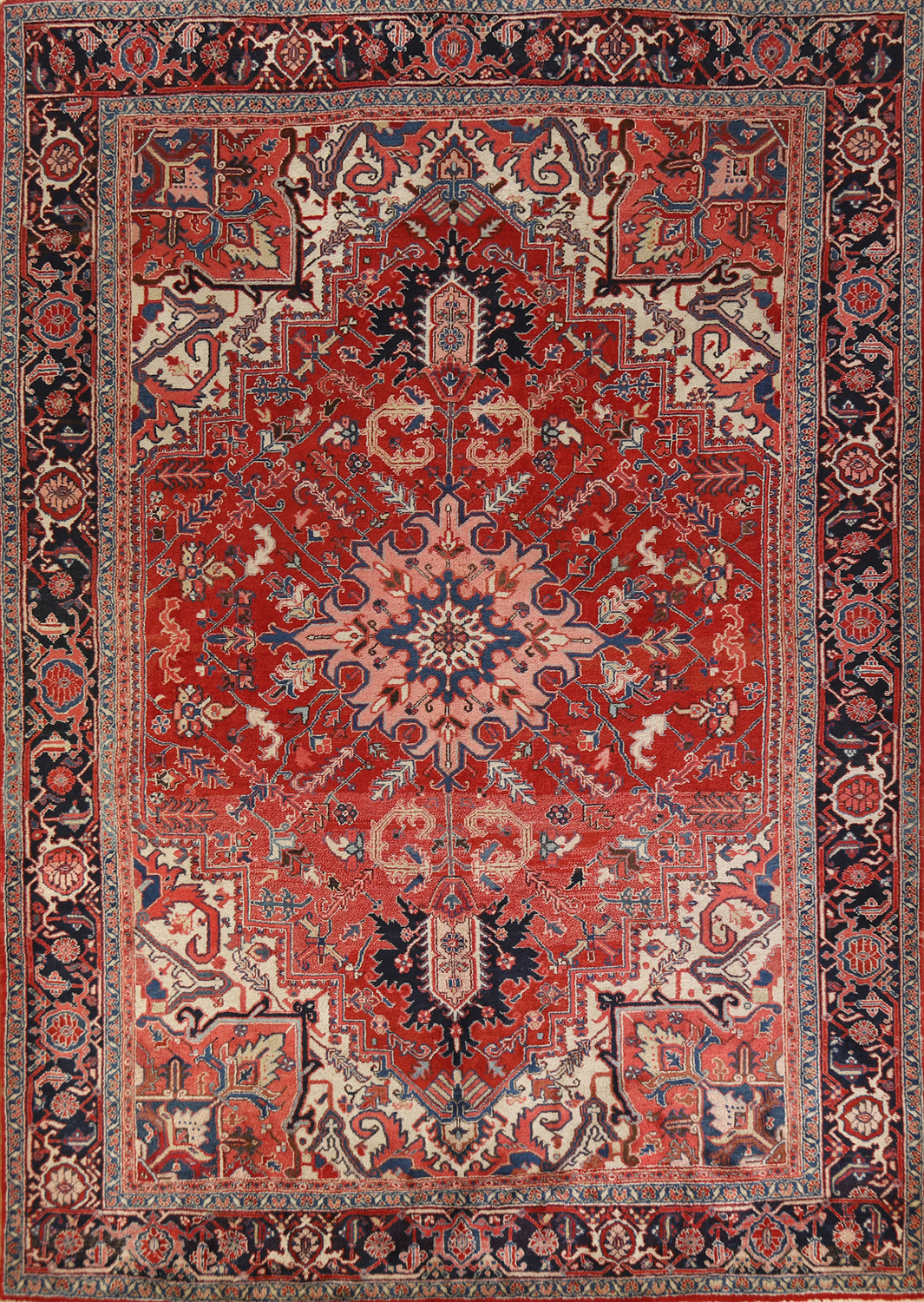 Vegetable Dye Wool Geometric Heriz Serapi Persian Area Rug 9x12