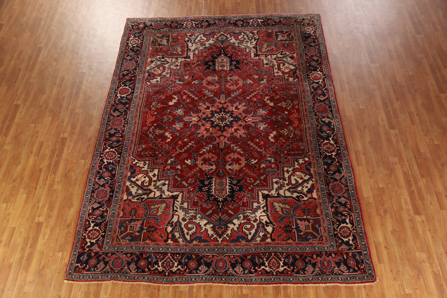 Vegetable Dye Wool Geometric Heriz Serapi Persian Area Rug 9x12