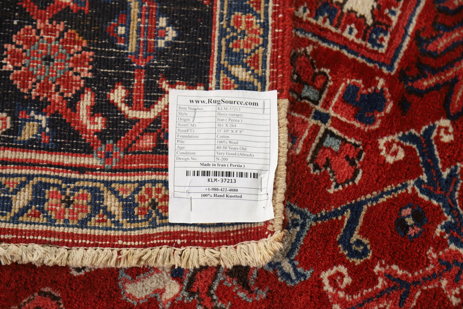 Vegetable Dye Wool Geometric Heriz Serapi Persian Area Rug 9x12