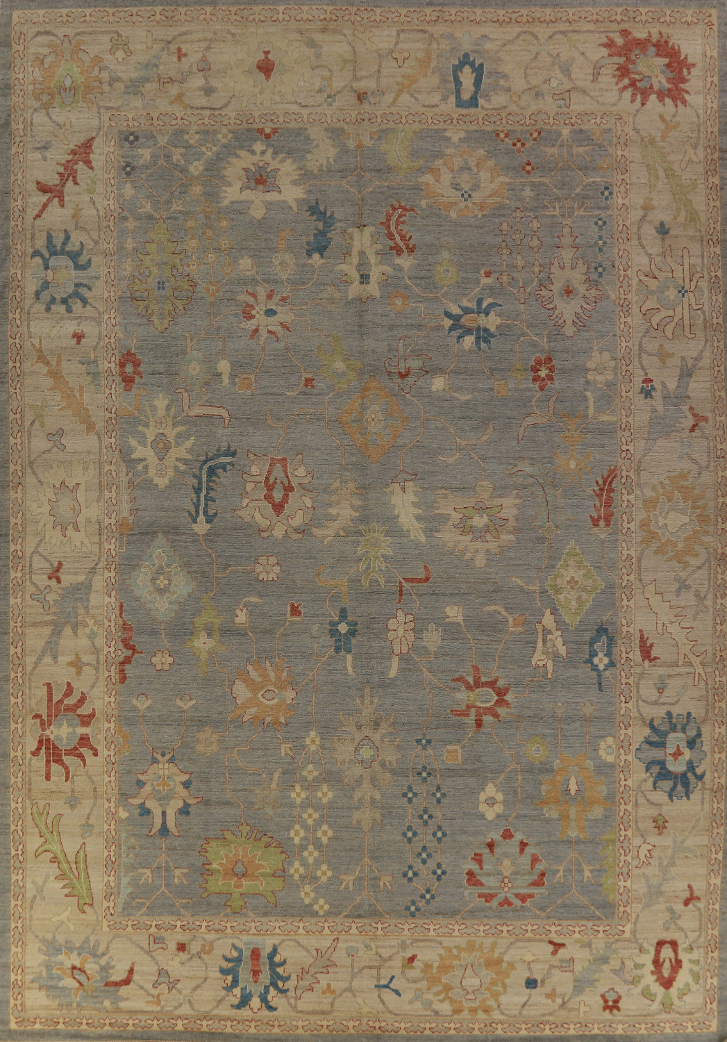 Vegetable Dye Gray Oushak Turkish Large Rug 10x14