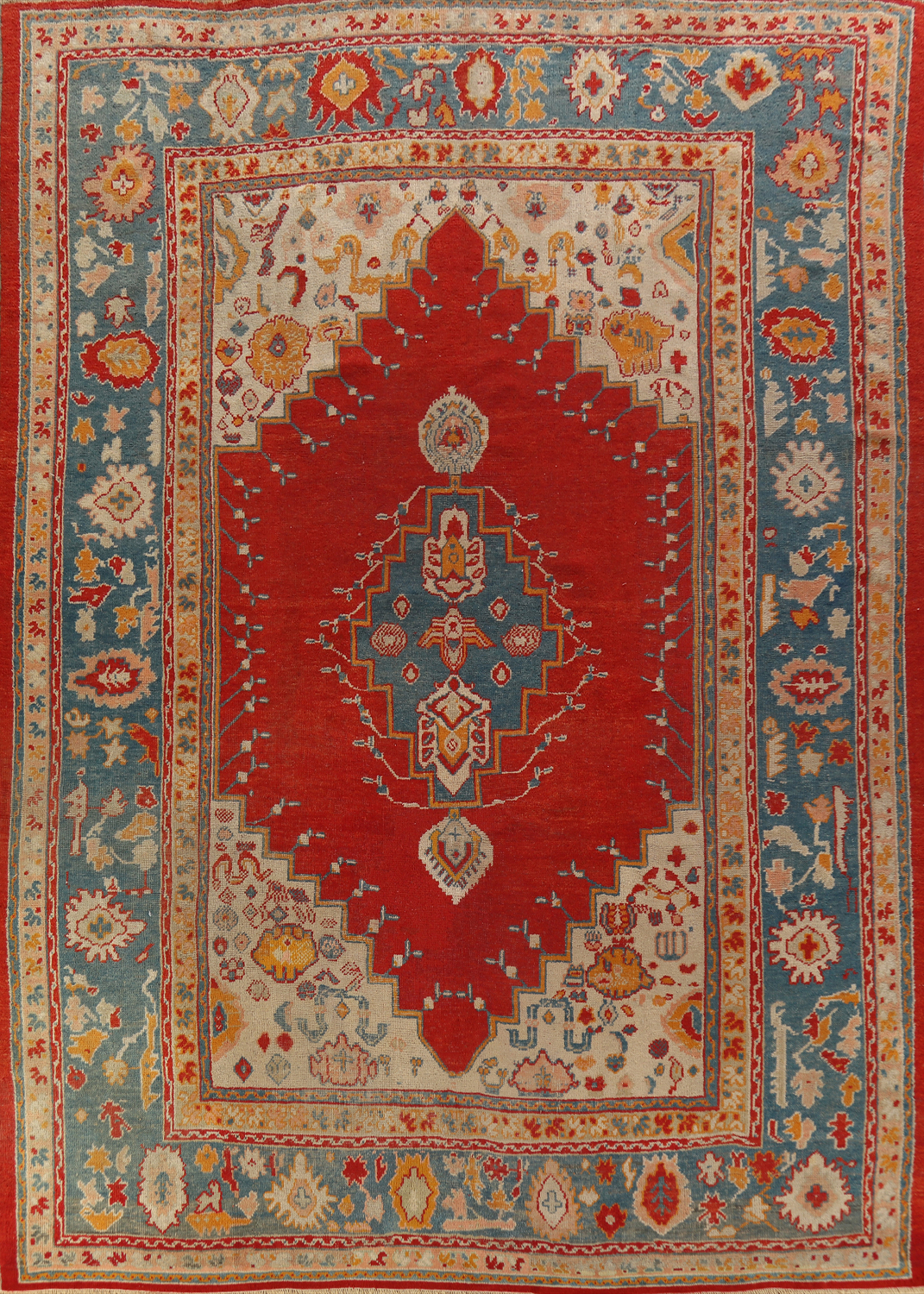 Pre-1900 Vegetable Dye Oushak Turkish Large Rug 10x14