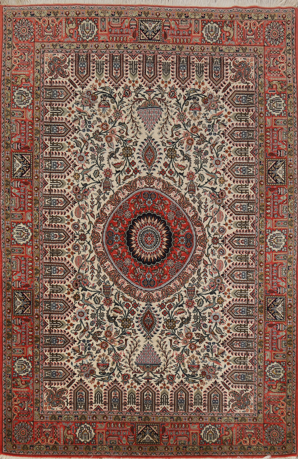 Vegetable Dye Wool Vintage Qum Persian Rug 5x7