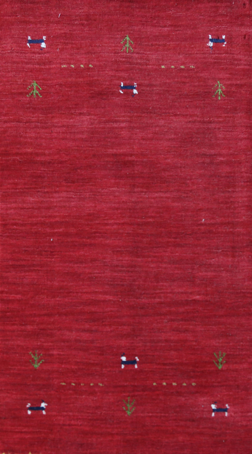 Red Wool Handmade Gabbeh Indian Accent Rug 2x4