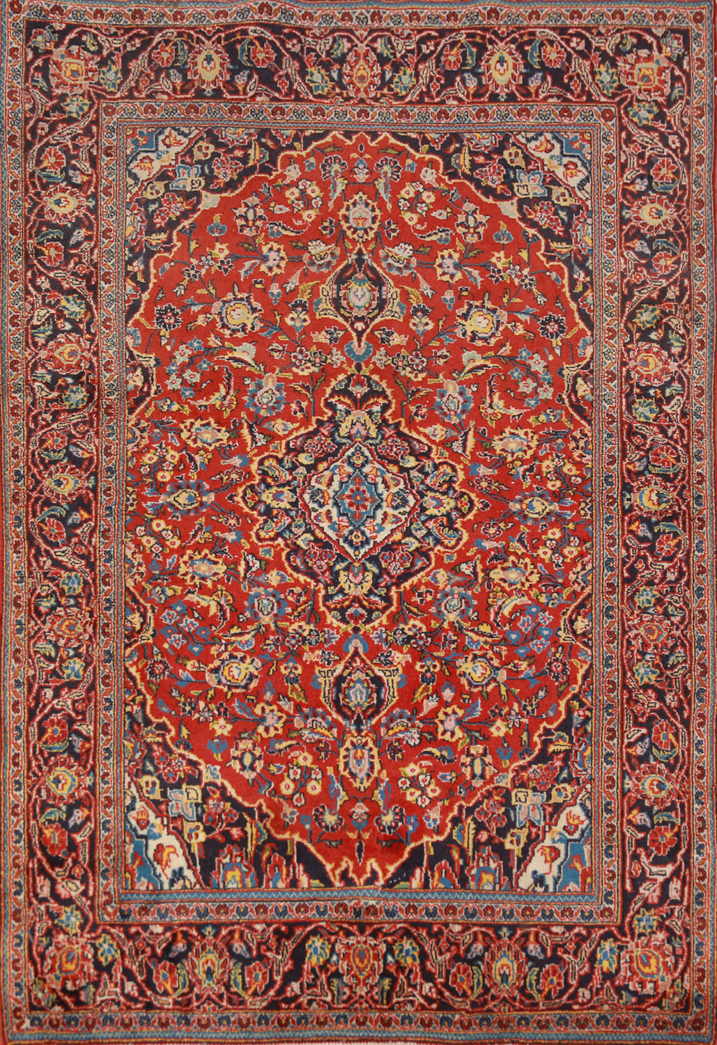 Traditional Floral Wool Kashan Persian Rug 5x7