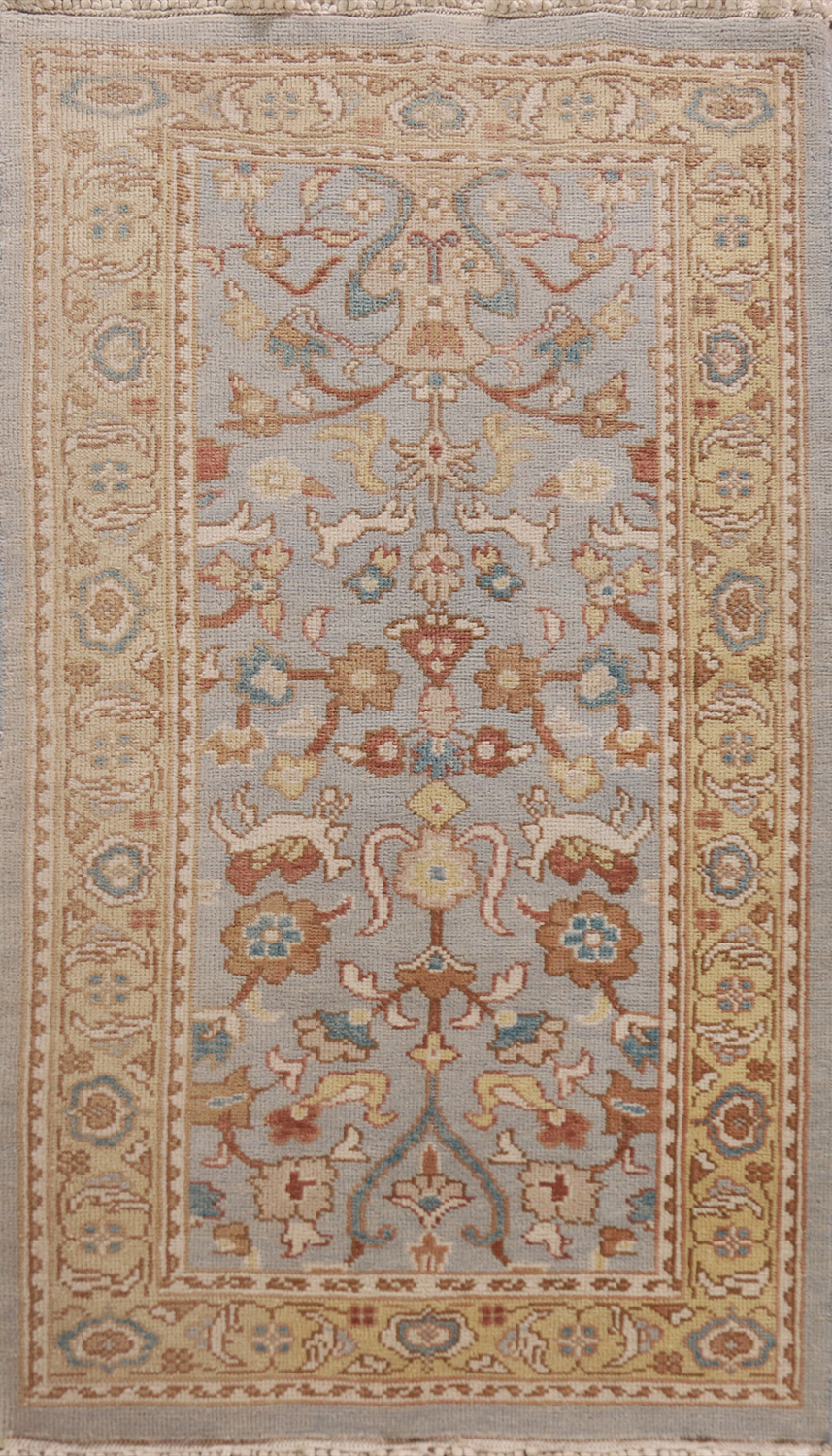 Vegetable Dye Light Blue Floral Oushak Oriental Rug 2x4