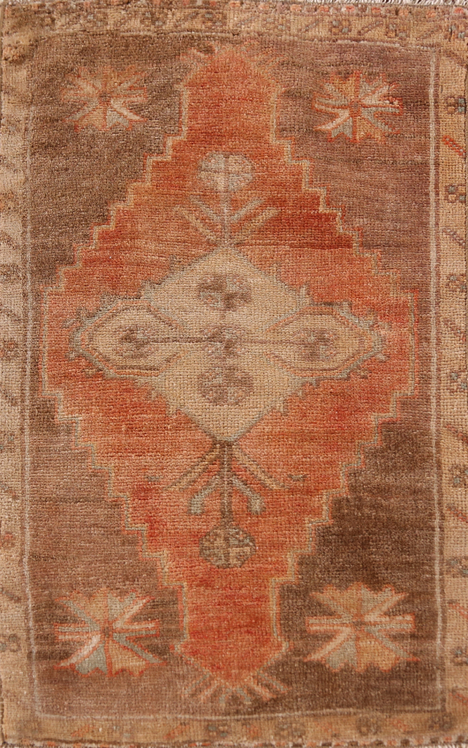 Orange Wool Medallion Anatolian Oriental Foyer Rug 2x3