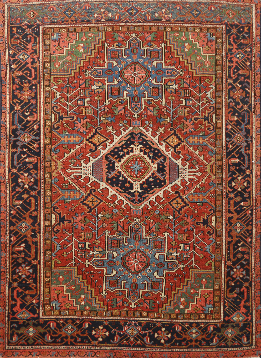 Pre-1900 Antique Geometric Heriz Serapi Persian Rug 5x6
