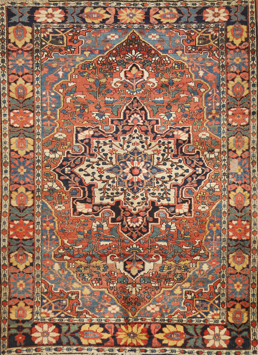 Pre-1900 Antique Bakhtiari Vegetable Dye Persian Rug 5x6