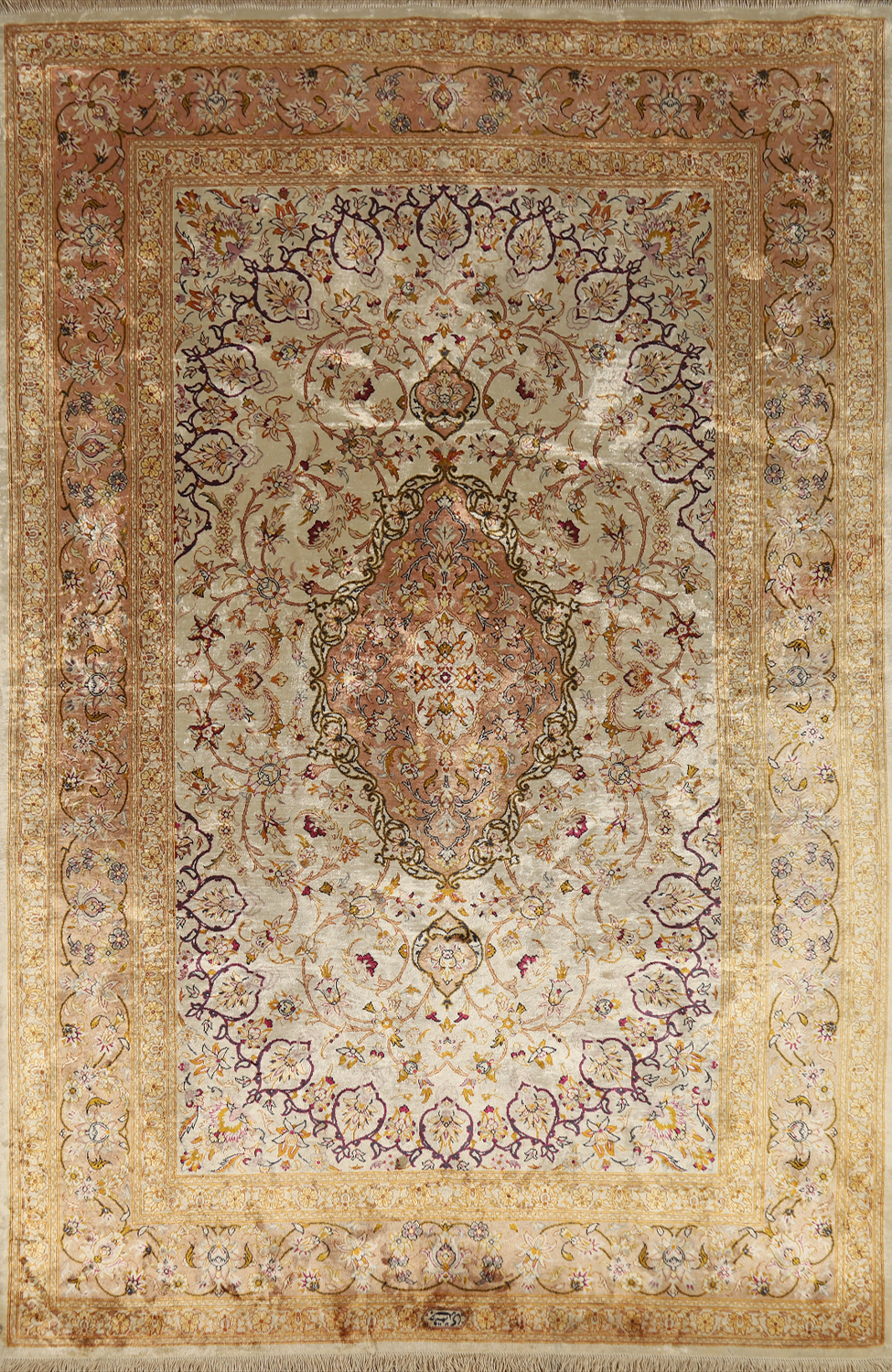 Vegetable Dye Silk Qum Persian Rug 4x6