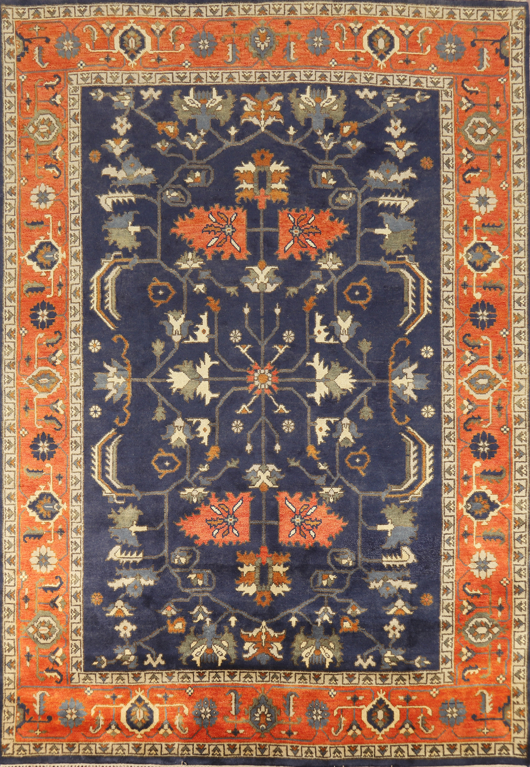 Blue Floral Handmade Heriz Serapi Indian Area Rug 9x12