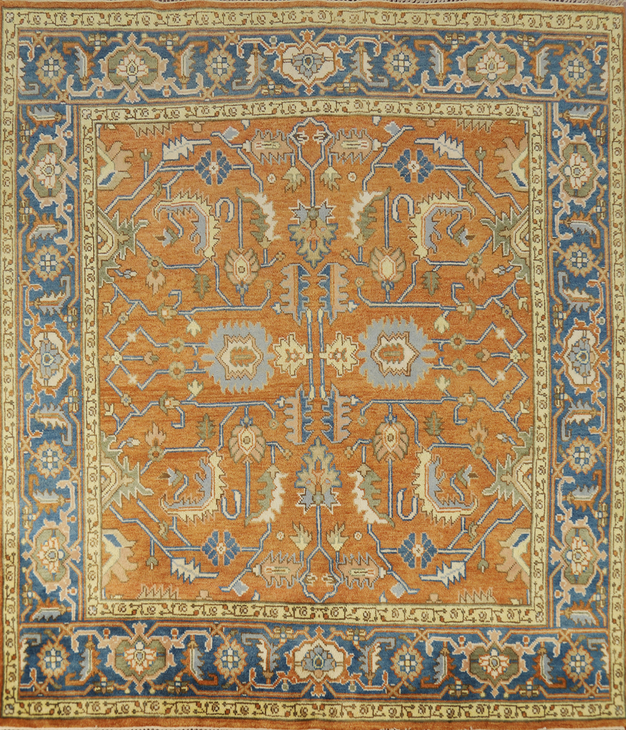 Orange Wool Square Heriz Serapi Indian Area Rug 8x8