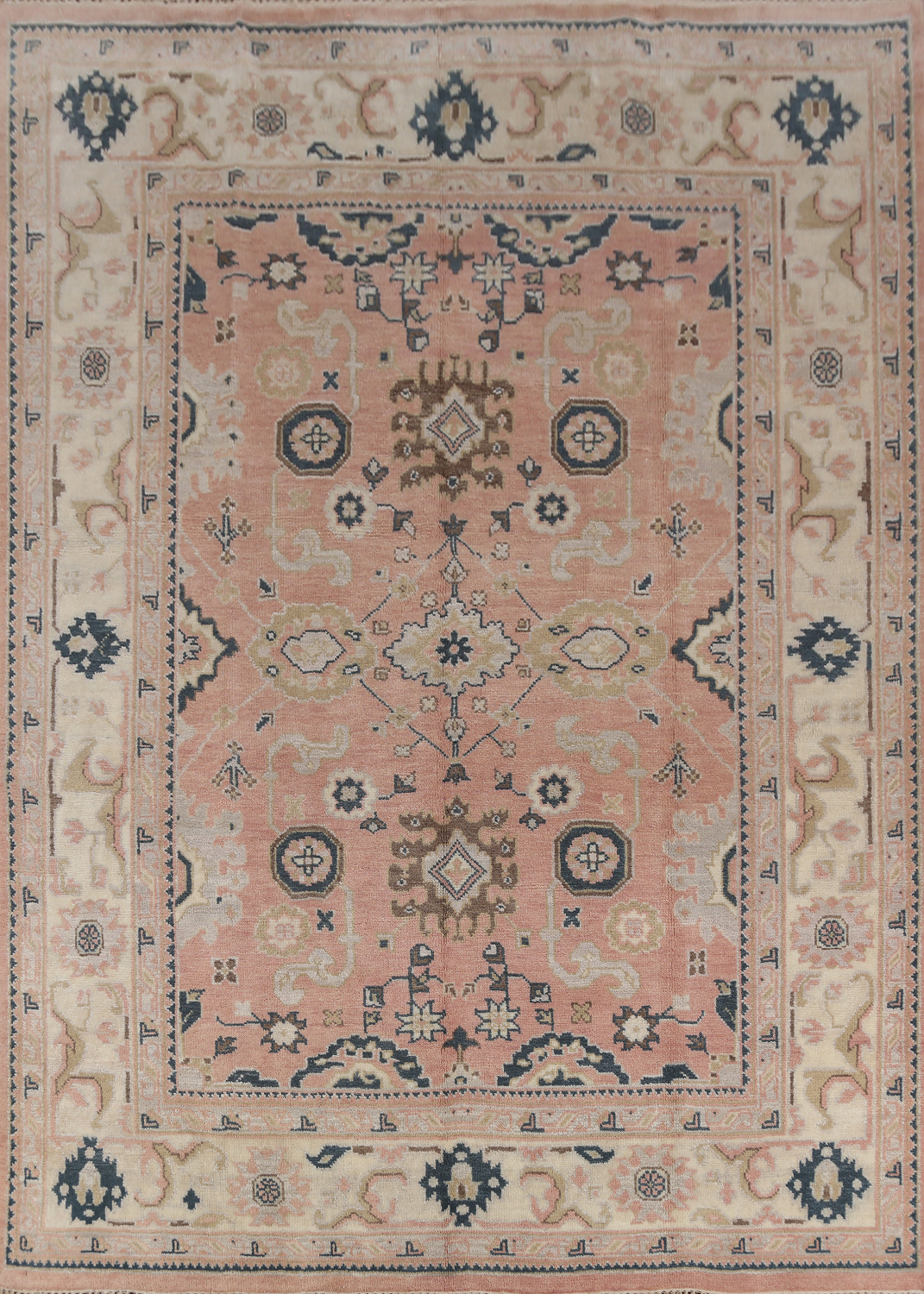 Pink Wool Geometric Oushak Indian Area Rug 8x10