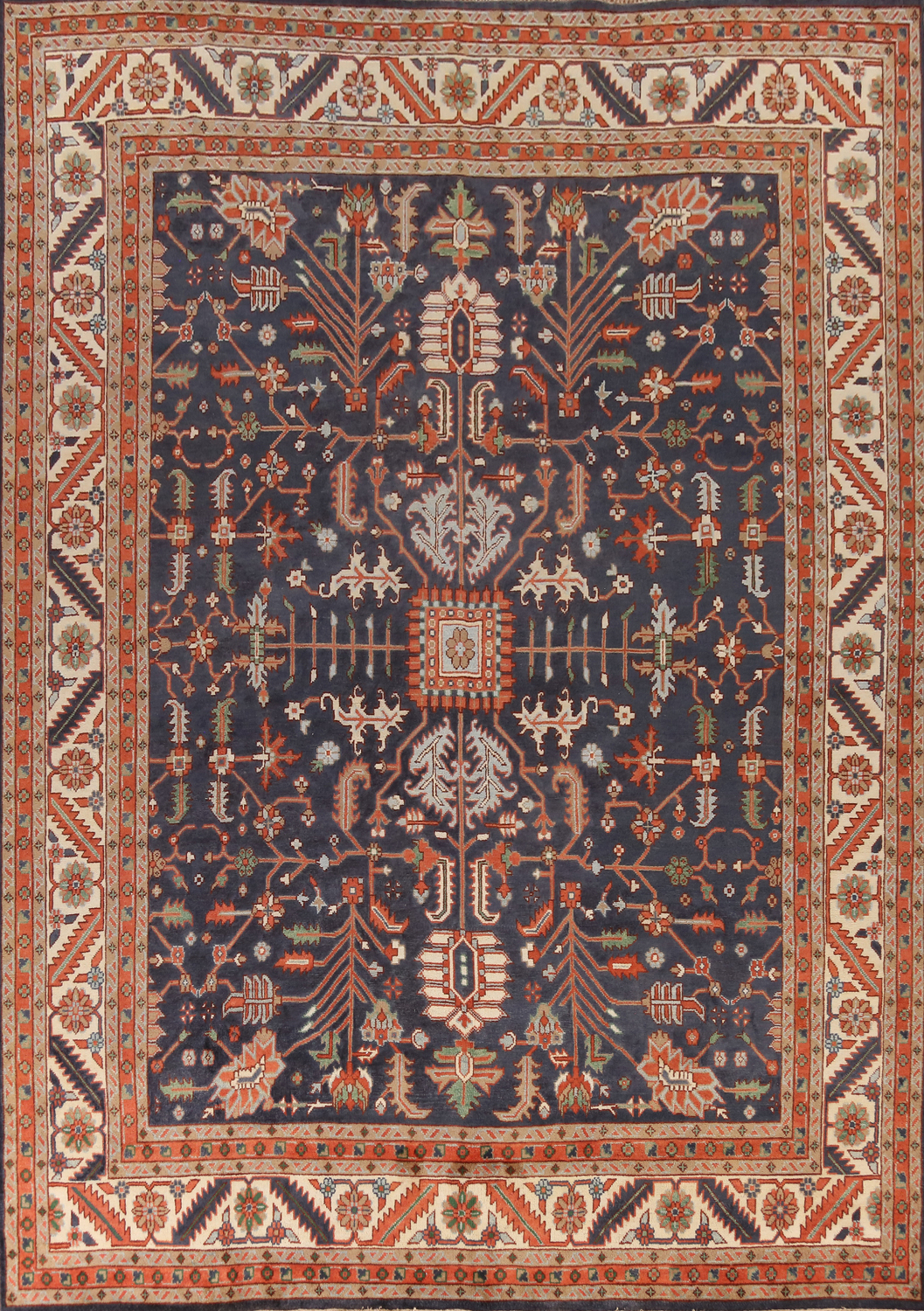 Blue Floral Heriz Serapi Indian Large Rug 12x15