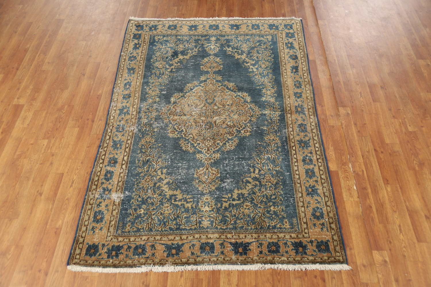 Blue Medallion Kerman Persian Rug 5x7