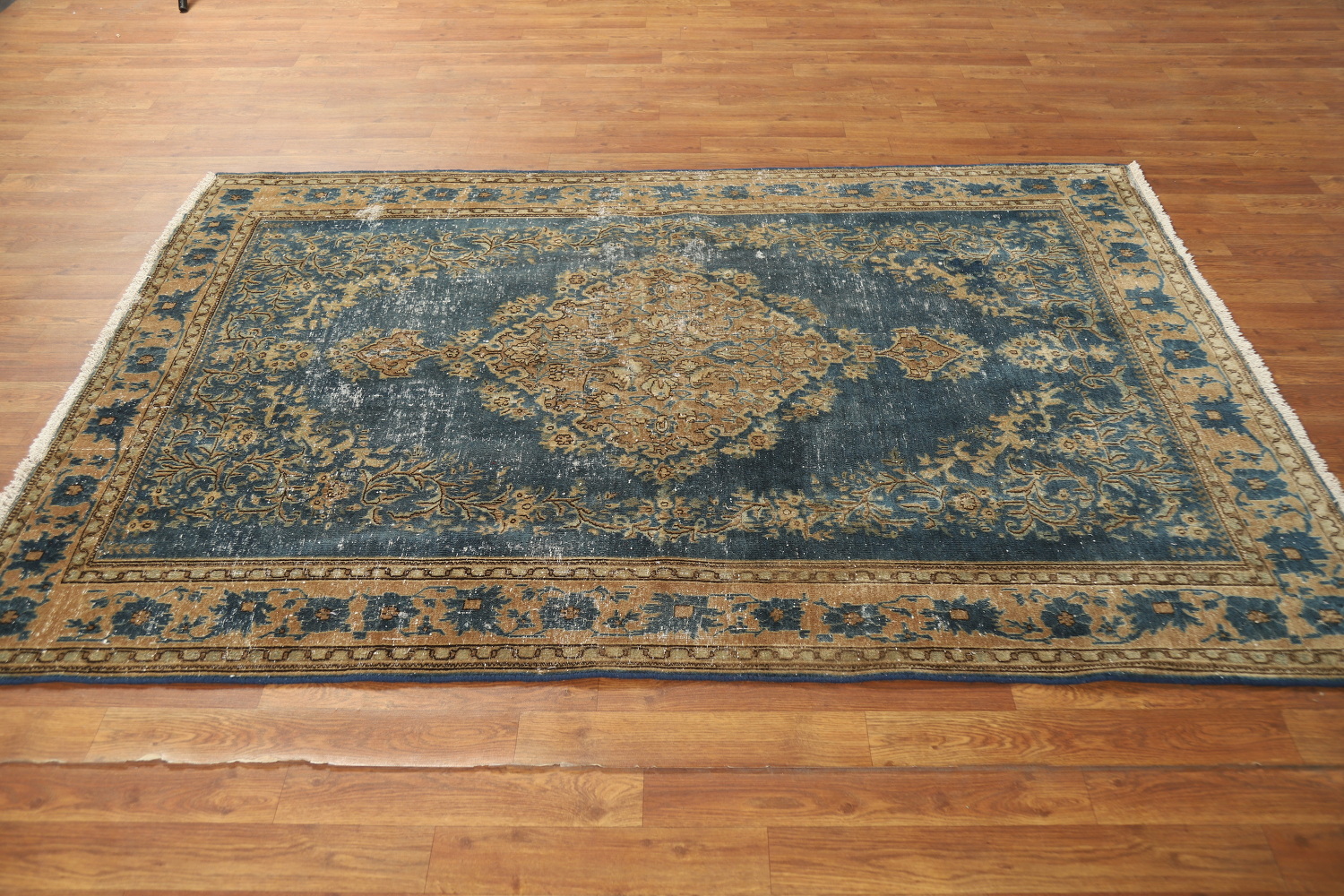 Blue Medallion Kerman Persian Rug 5x7