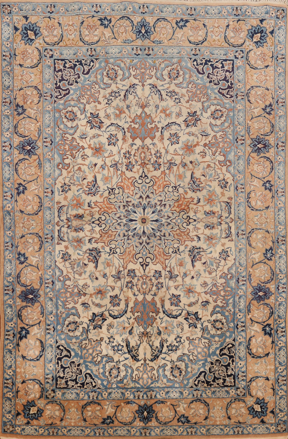 Antique Wool & Silk Medallion Isfahan Persian Rug 4x6