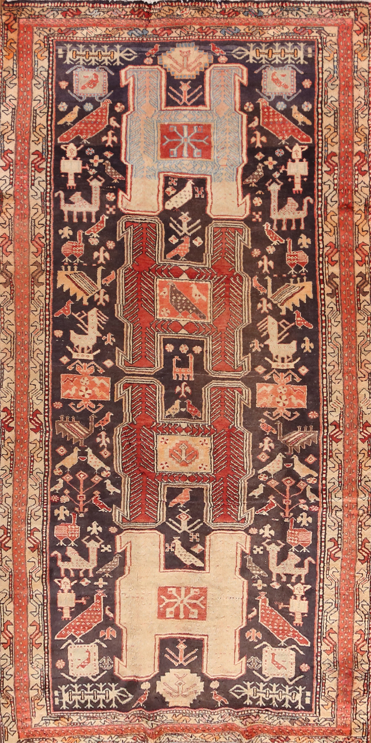 Animals Wool Tribal Meshkin Persian Area Rug 5x10
