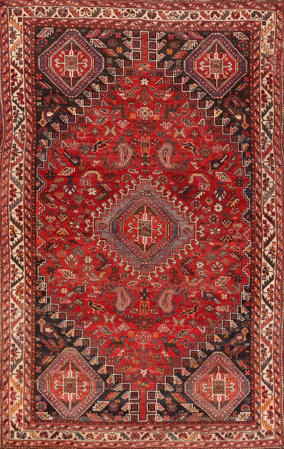 Vintage Wool Shiraz Persian Area Rug 5x8