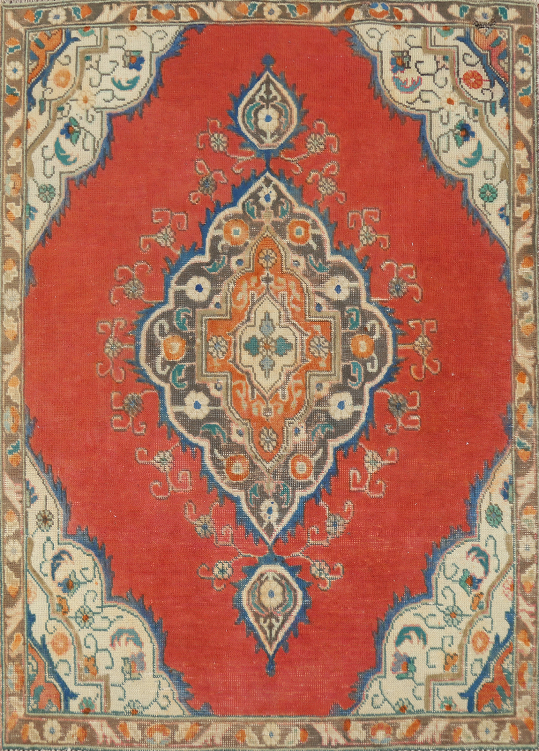Orange Wool Tabriz Persian Rug 4x5