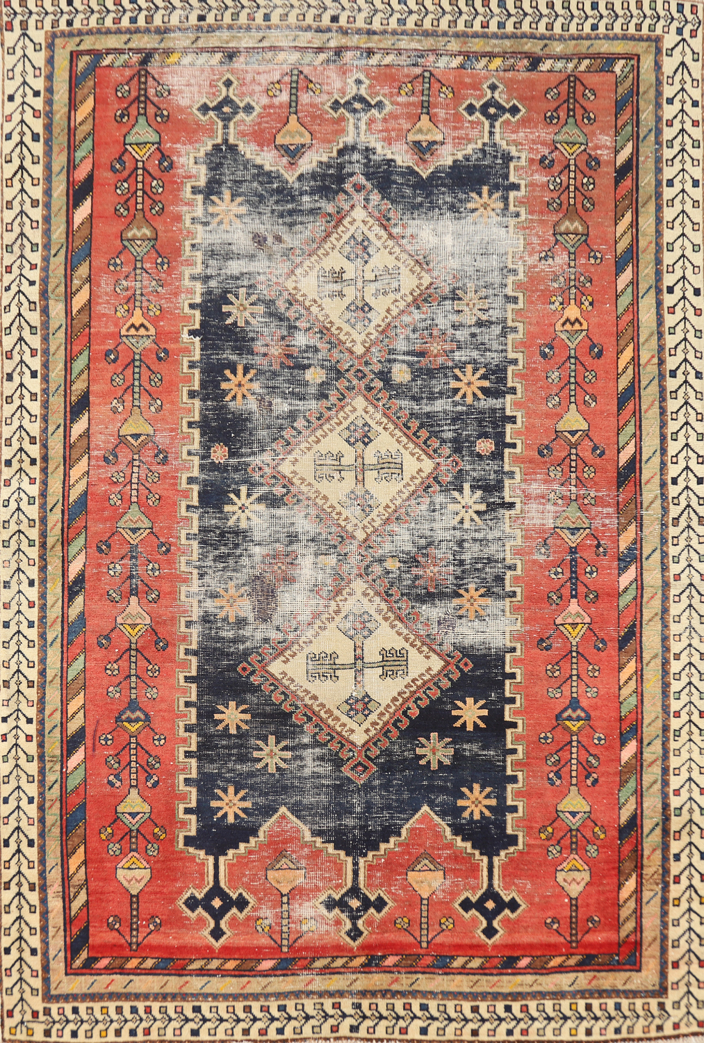 Antique Wool Geometric Sirjan Persian Rug 5x6