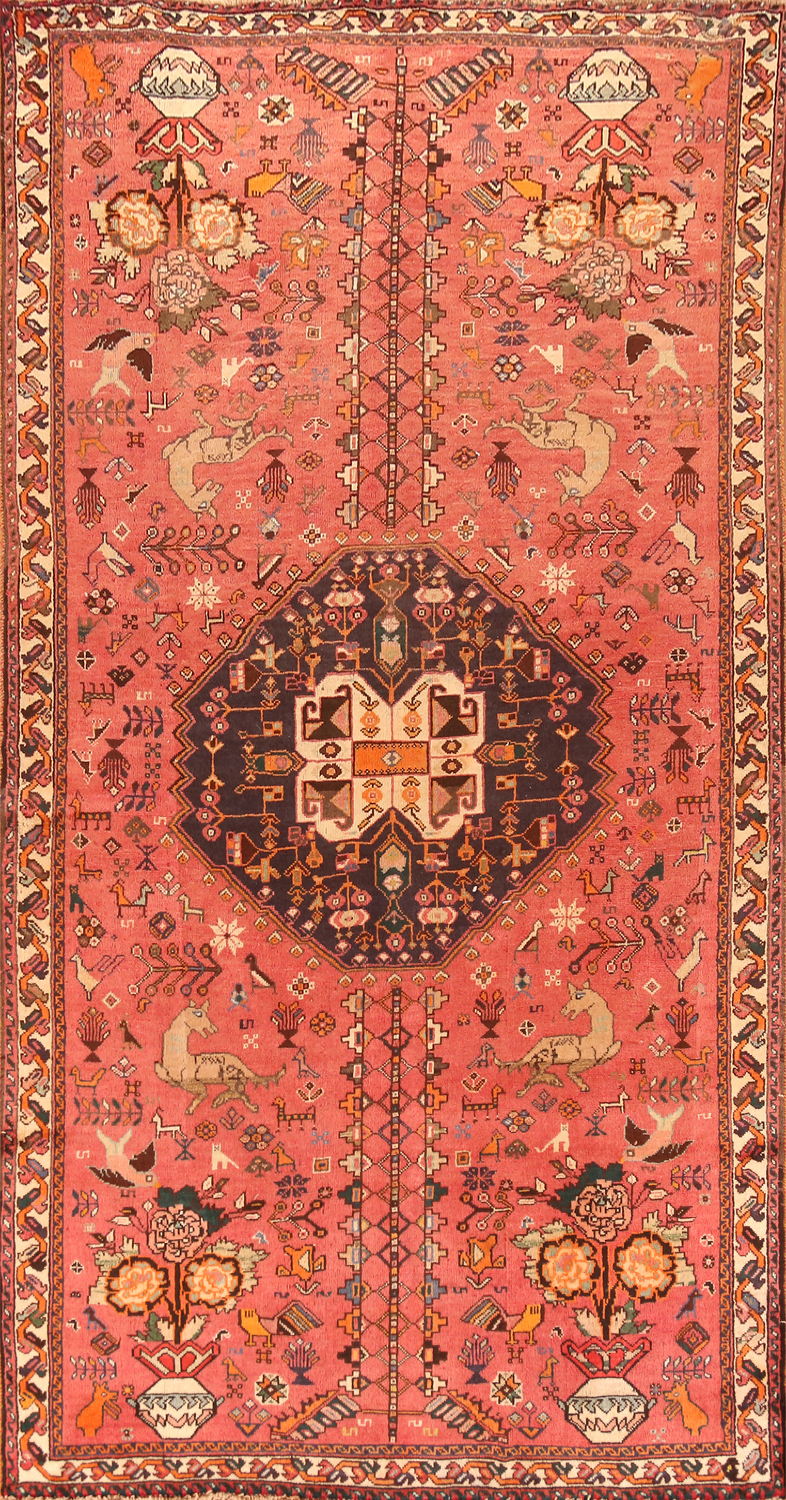 Animals Wool Pink Shiraz Persian Area Rug 5x10