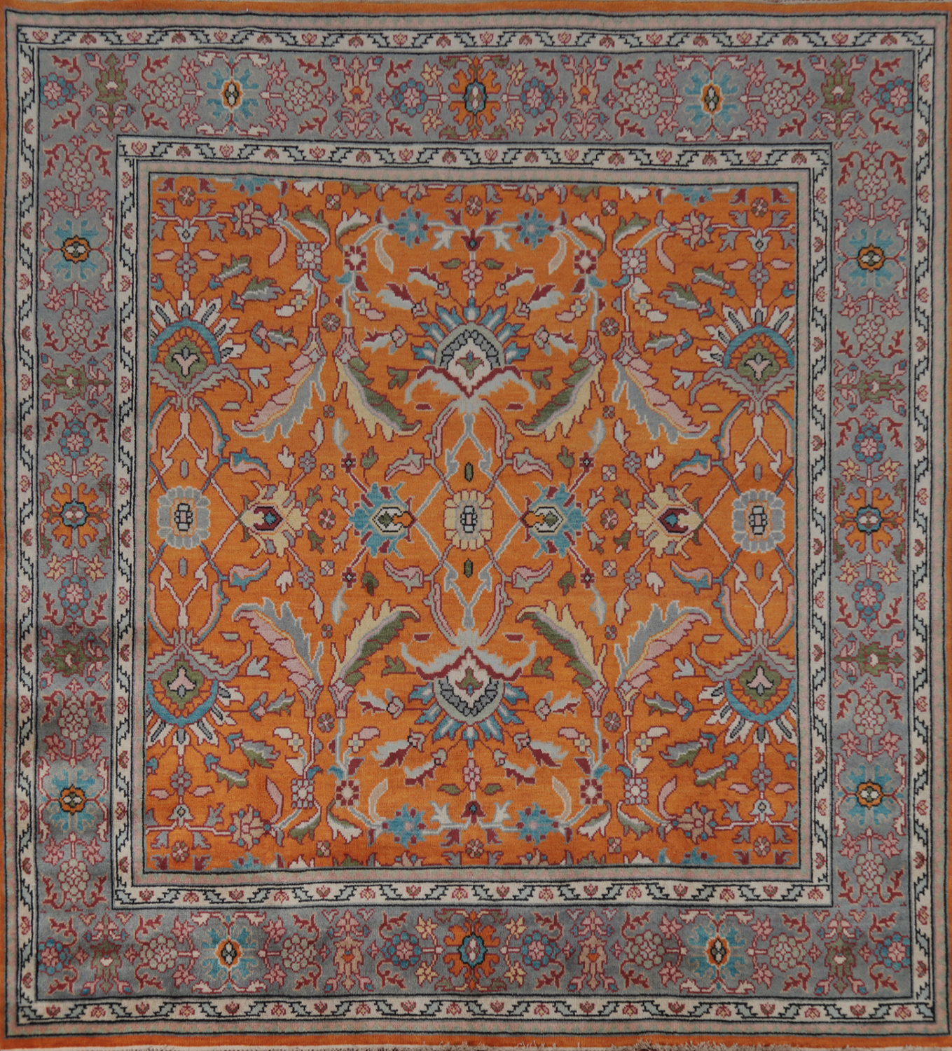 Orange Wool Heriz Serapi Indian Square Rug 10x10