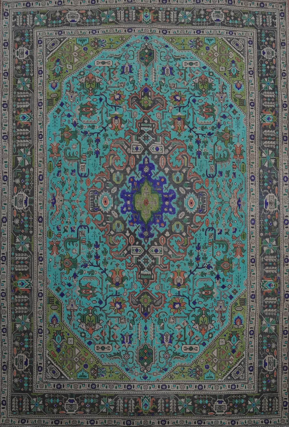 Turquoise Blue Tabriz Persian Area Rug 7x9
