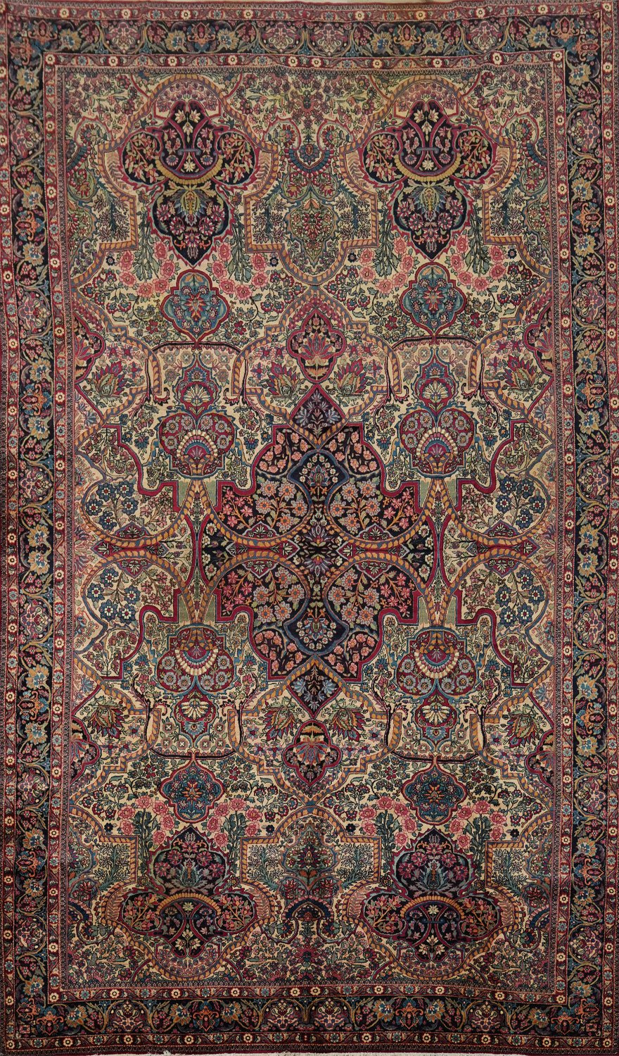 Pre-1900 Antique Vegetable Dye Yazd Persian Large Rug 9x15