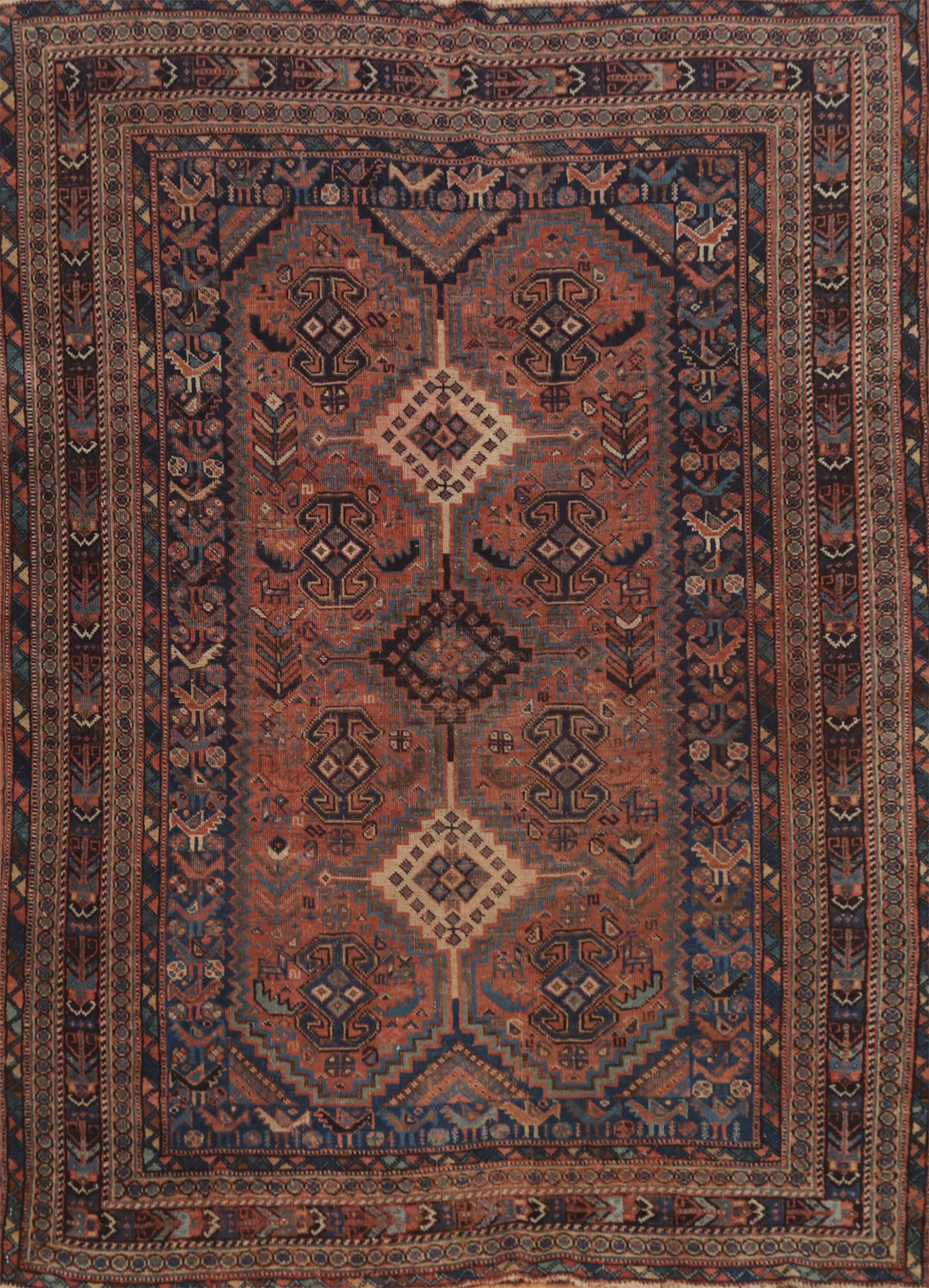 Pre-1900 Antique Afshar Vegetable Dye Persian Rug 5x6