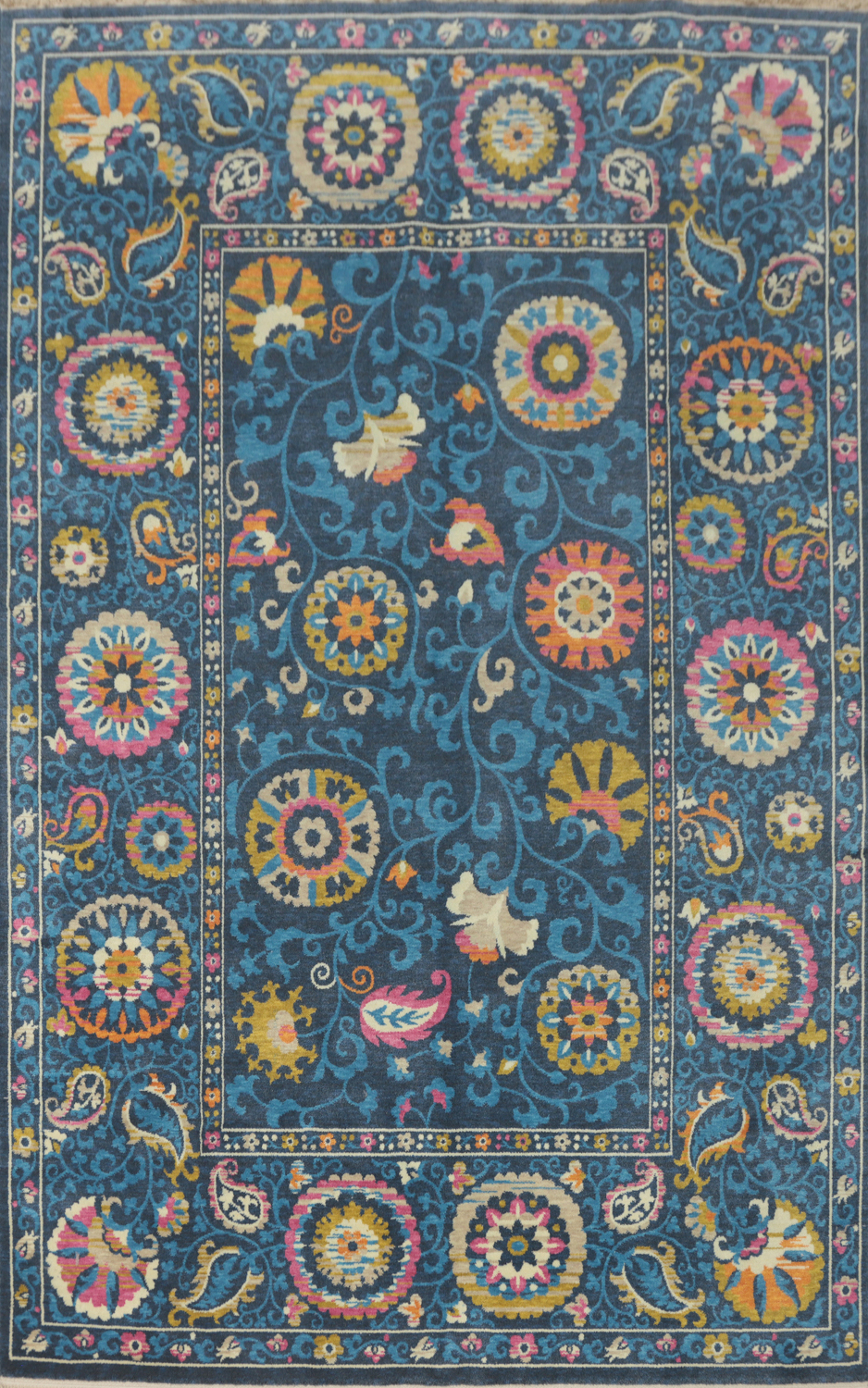 Blue Paisley Floral Gabbeh Area Rug 6x9