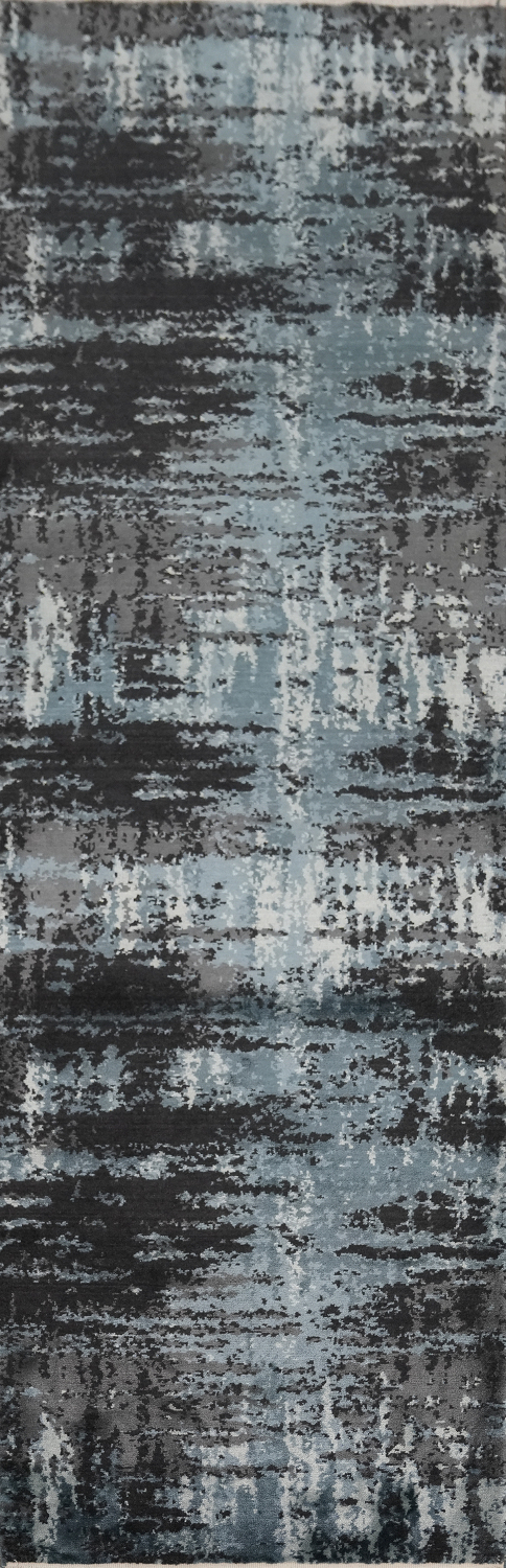 Abstract Blue and Grey Runner Rugs for Modern Interiors