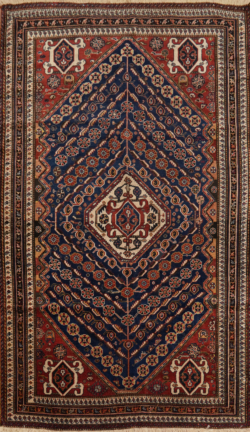 Antique Vegetable Dye Qashqai Persian Area Rug 5x9
