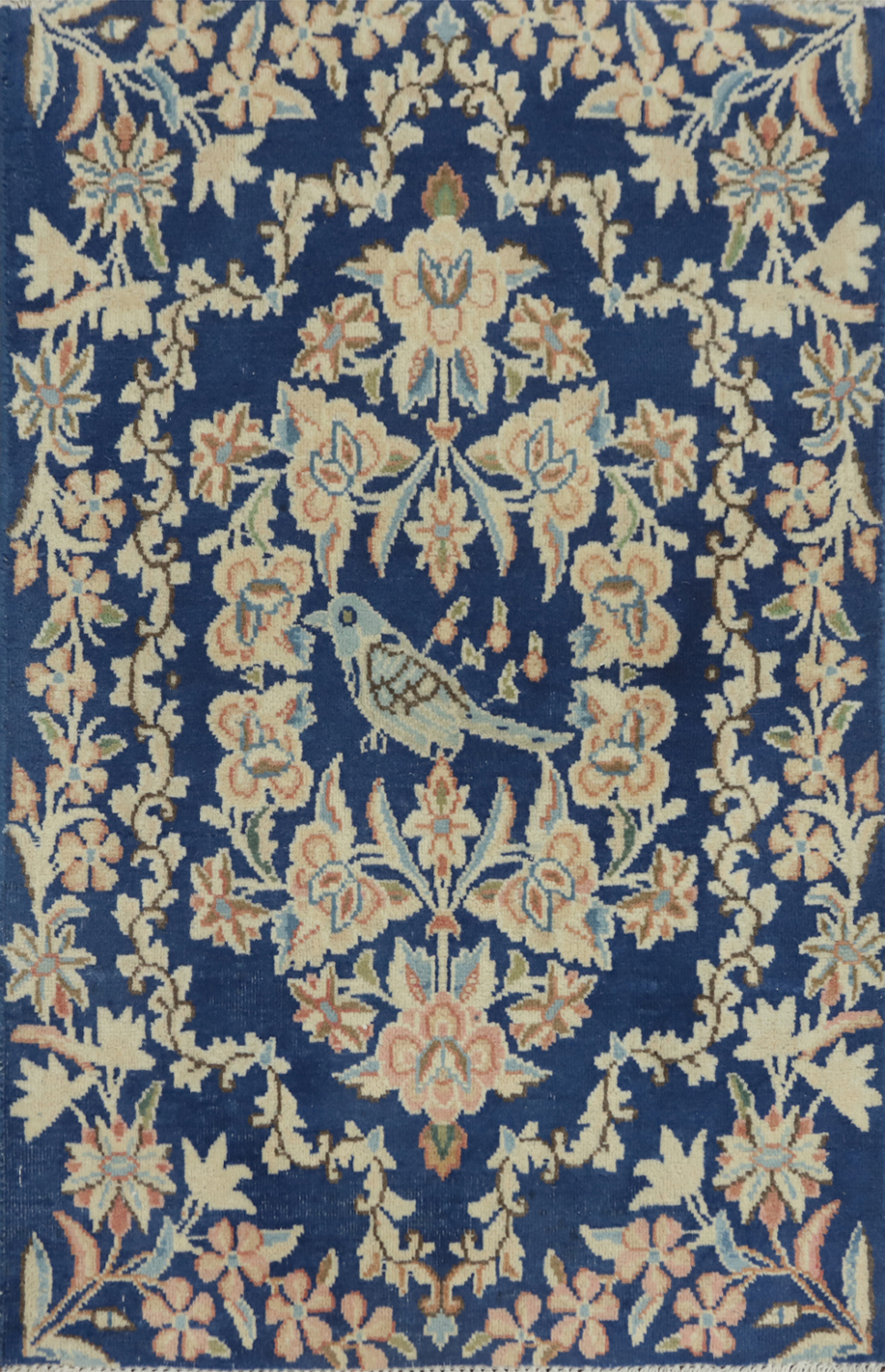 Vegetable Dye Blue Birds Design Kerman Persian Rug 2x3