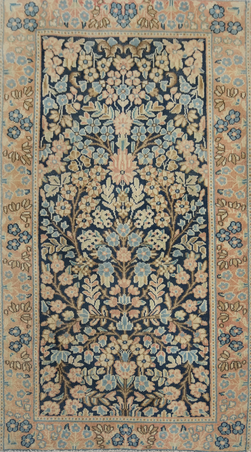 Vegetable Dye Blue Floral Kerman Persian Rug 2x4