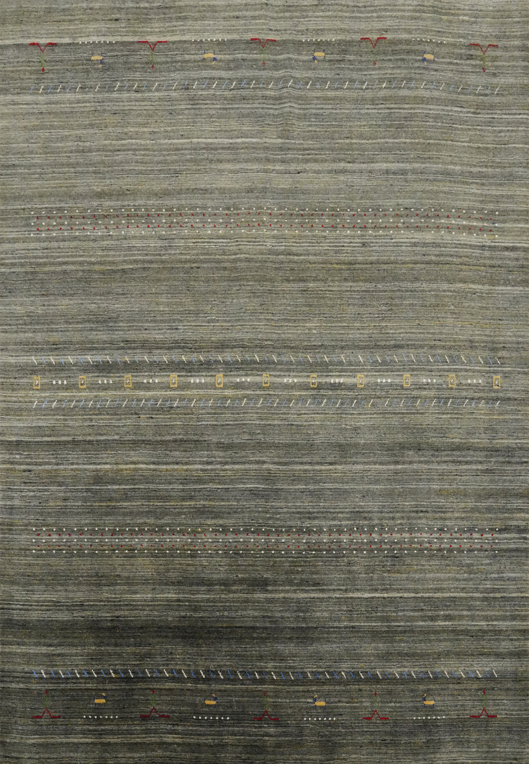 Elegant Green Gabbeh Area Rug 7x8 with Subtle Linear Patterns and Texture