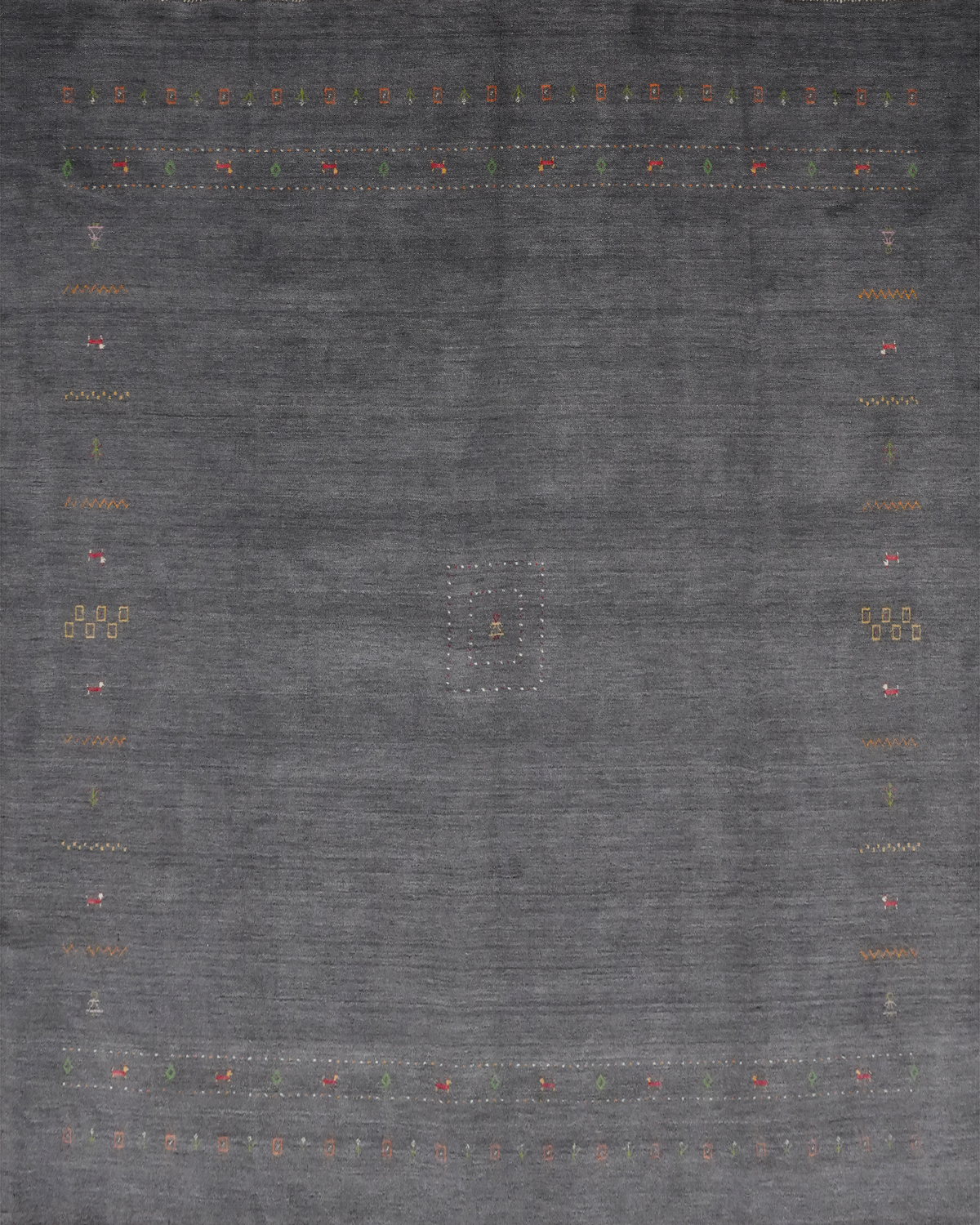 Elegant Dark Gray Gabbeh Area Rug 12x12 with Minimalist Embroidered Accents