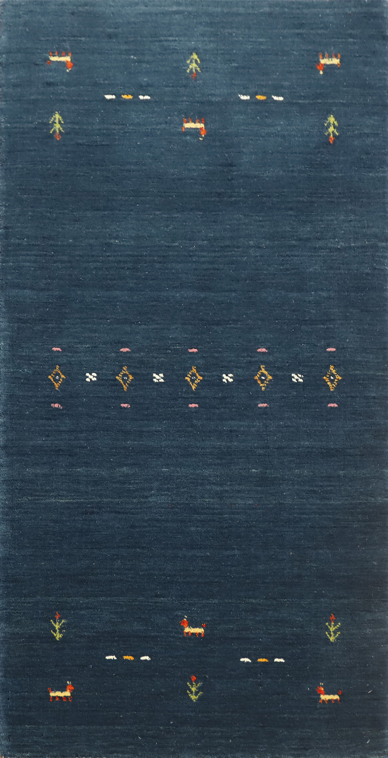 Elegant Navy Blue Gabbeh Rug 2x5 with Animal Motifs