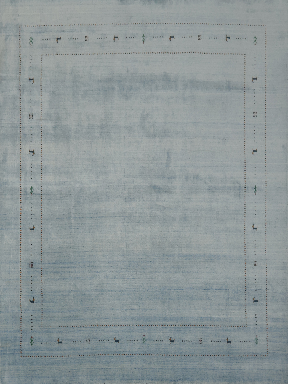 Elegant Blue Gabbeh Area Rug 9x9 with Subtle Geometric Border Pattern
