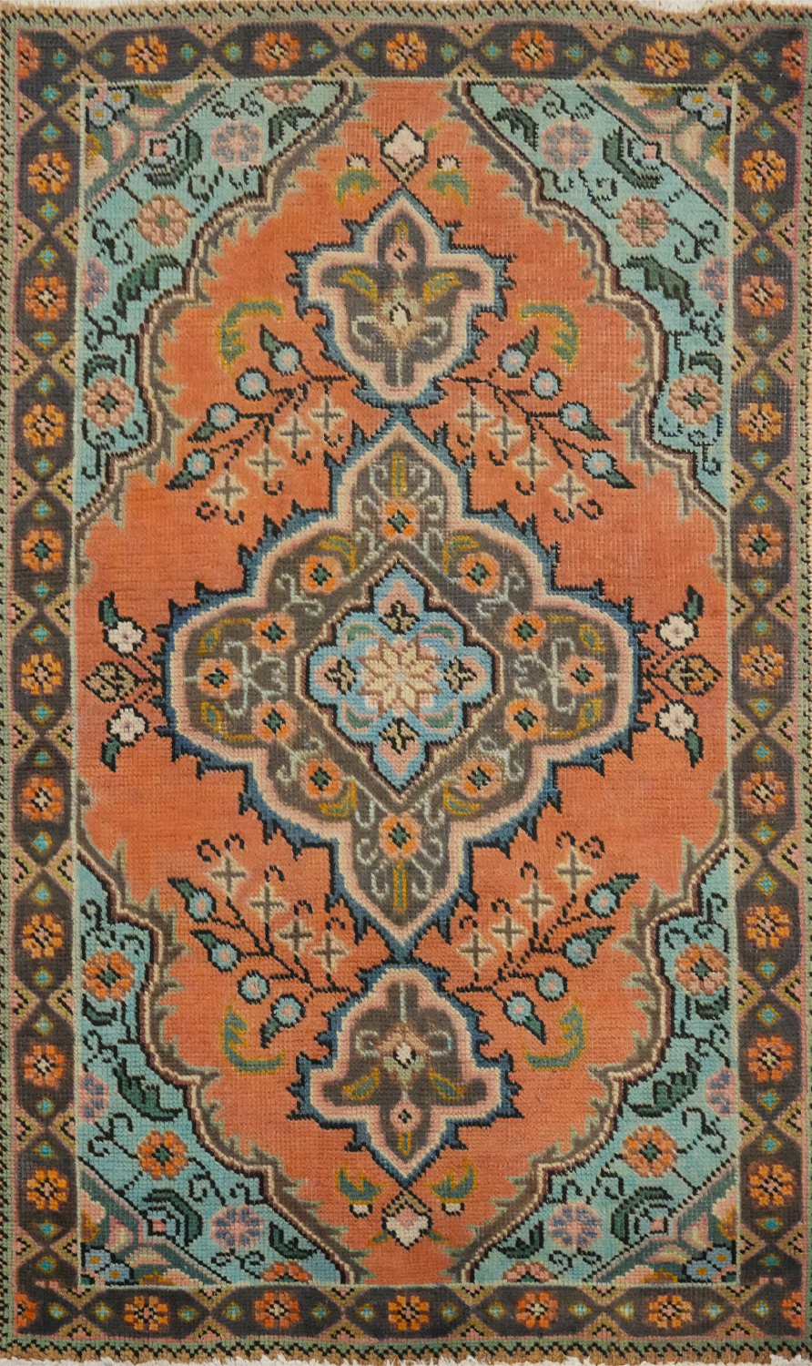 Vintage Wool Orange Tabriz Persian Rug 3x5
