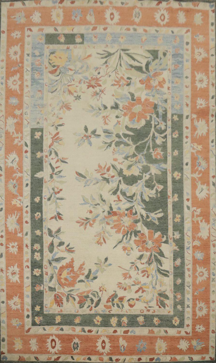 Floral Oushak Vegetable Dye Large Rug 10x15