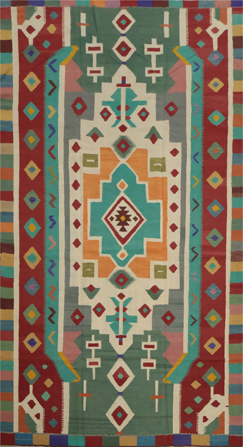 Handwoven Wool Kilim Turkish Large Rug 8x15