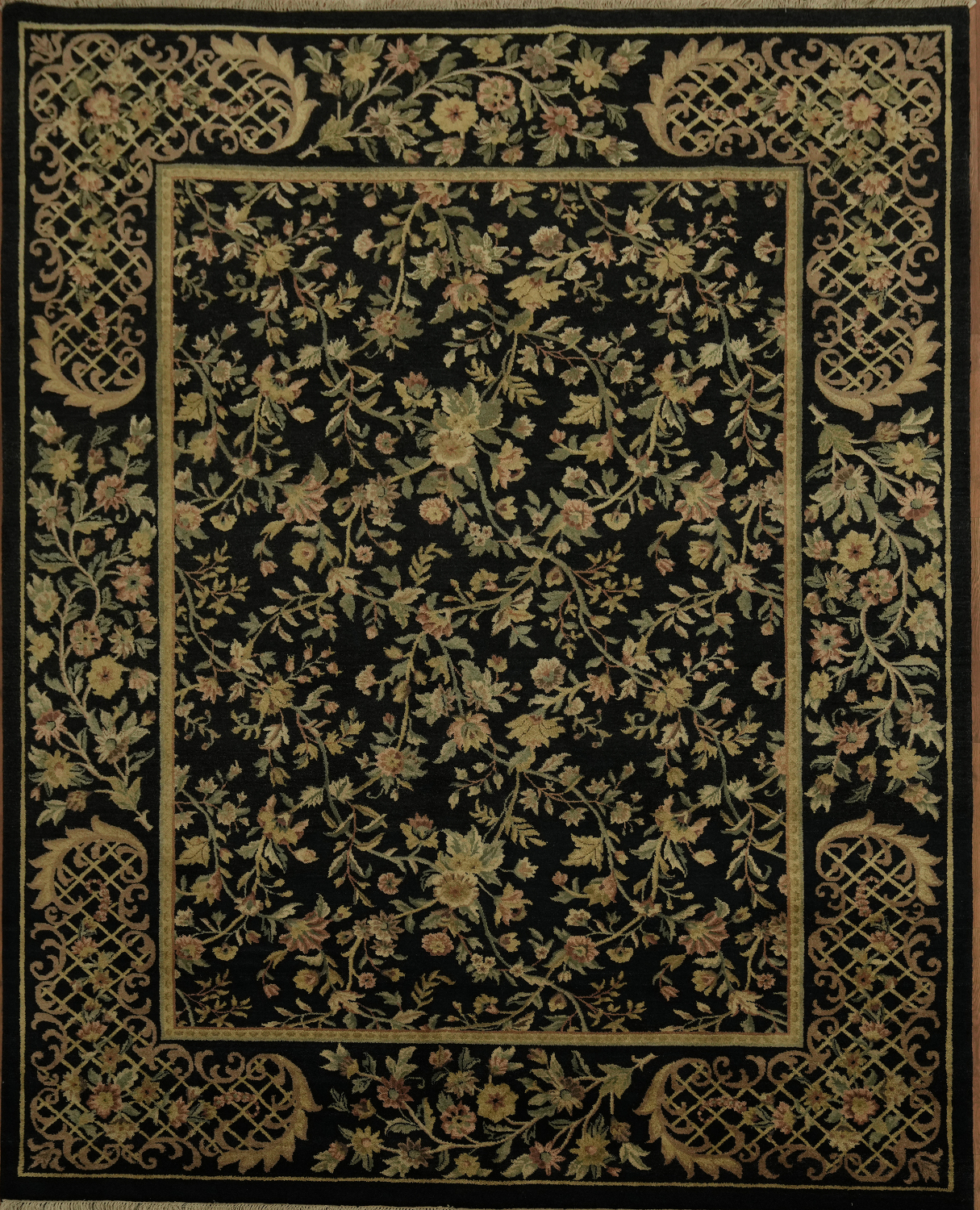 Elegant Black Rug Vegetable Dye Art Deco Chinese Area Rug 8x10