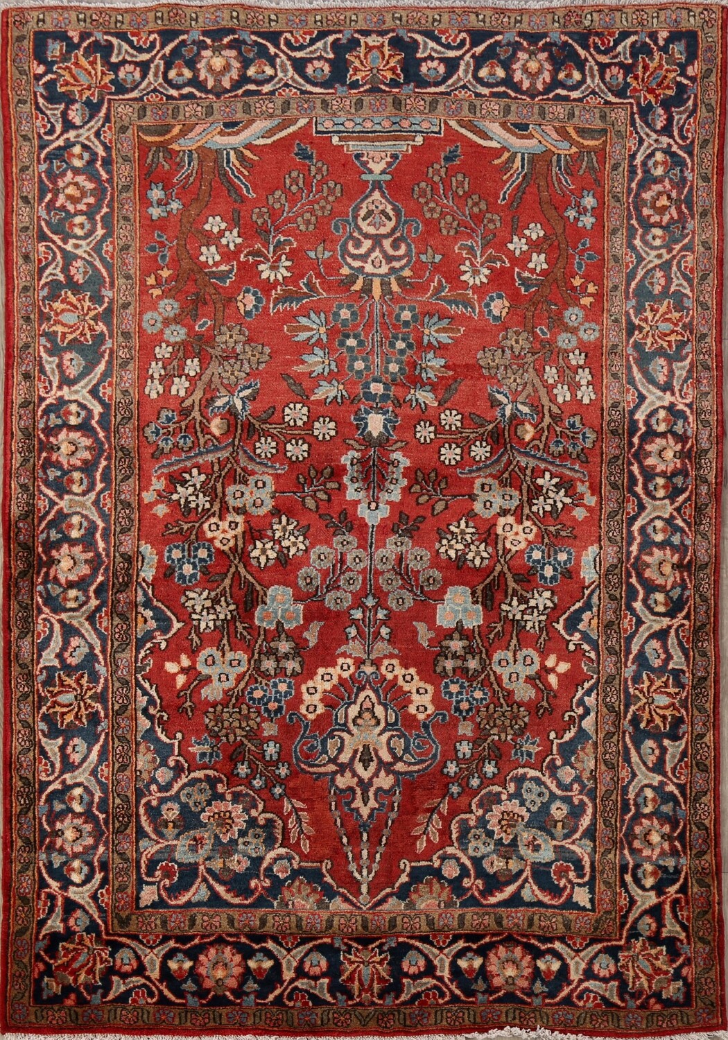Antique Floral Isfahan Mobarakeh Persian Area Rug 4x6
